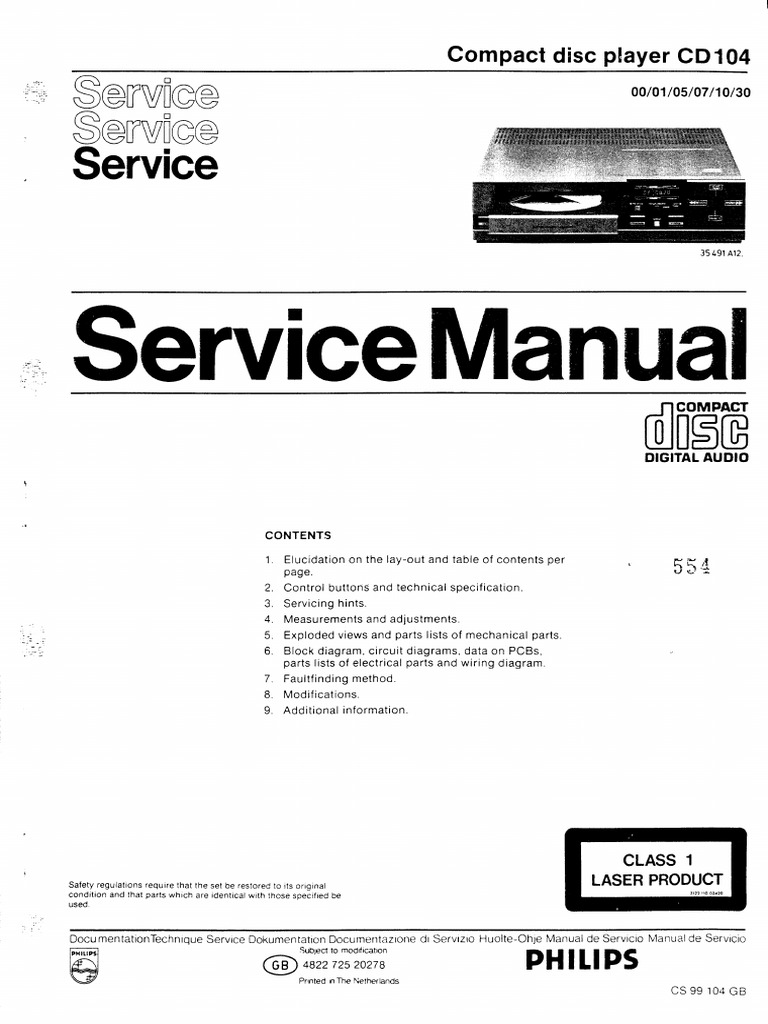 Philips CD 104 Service Manual | PDF