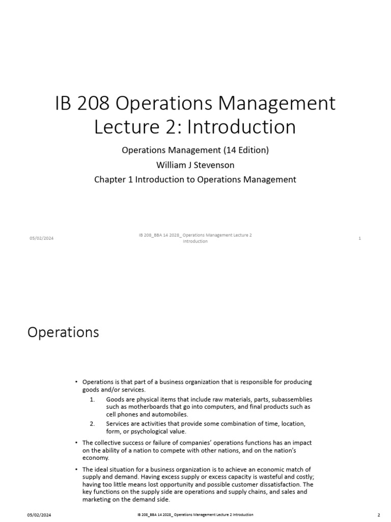Operations Management Lecture 2 | PDF | Operations Management | Supply Chain