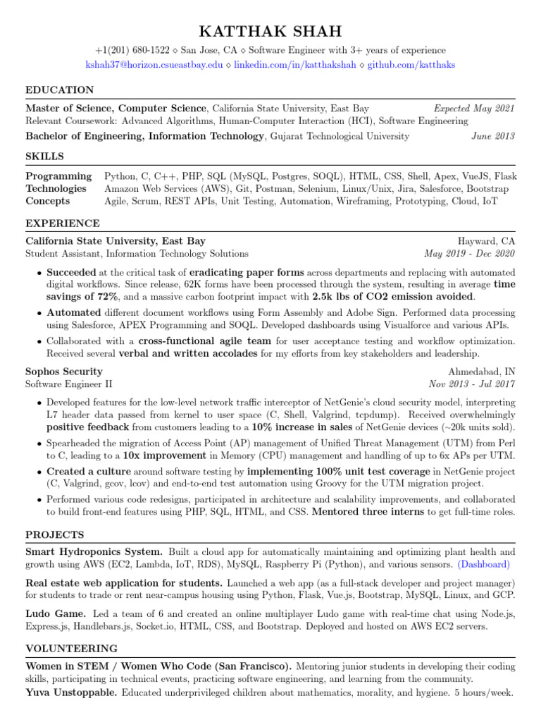 Katthak Shah Resume | PDF | My Sql | Computing