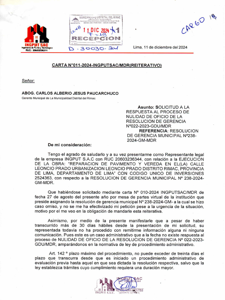 Carta Rimac20241211 - 18130797 | PDF