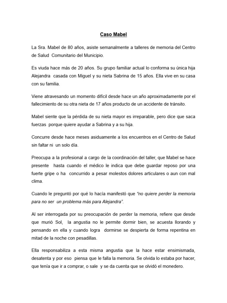 Caso Mabel con cuadro.docx | PDF | Depresión (estado de ánimo) | Enfermedades y trastornos