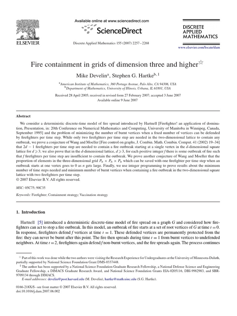 Develin Fire Containment in Grids of Dimension Three and Higher | PDF ...