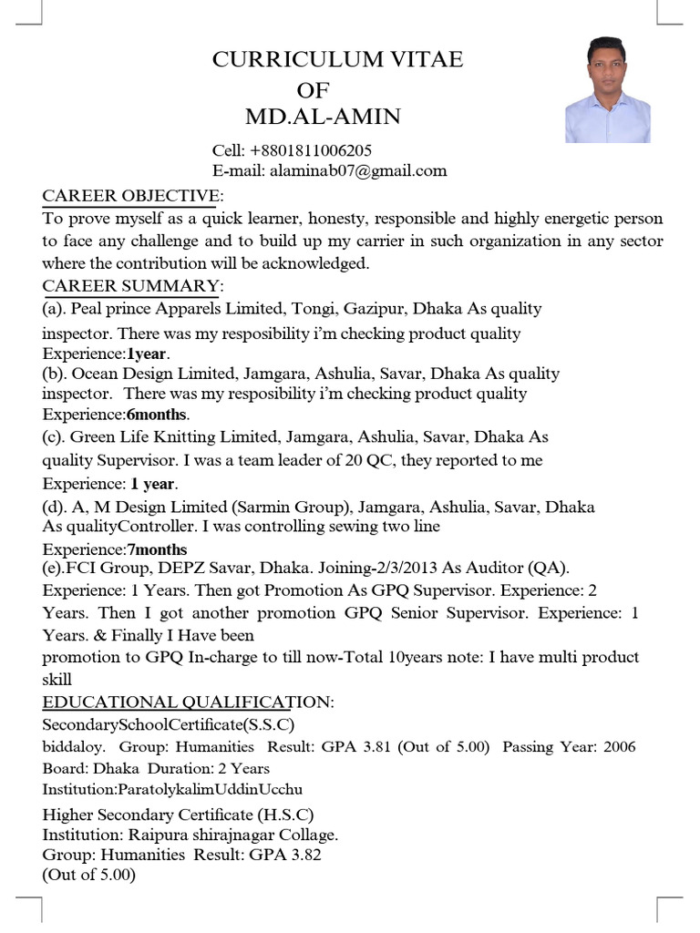 CURRICULUM - VITAE Al AMIN PDF | PDF | Bangladesh