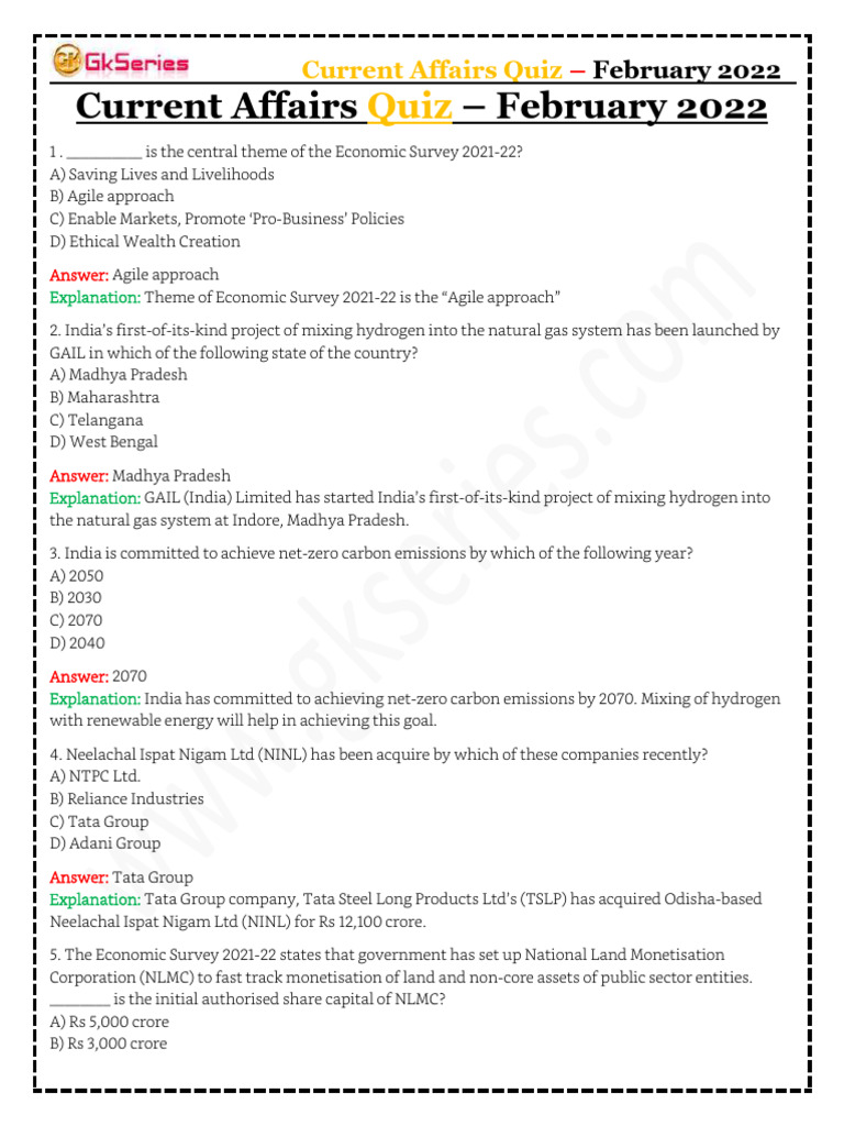 Ca Quiz February 2022 | PDF