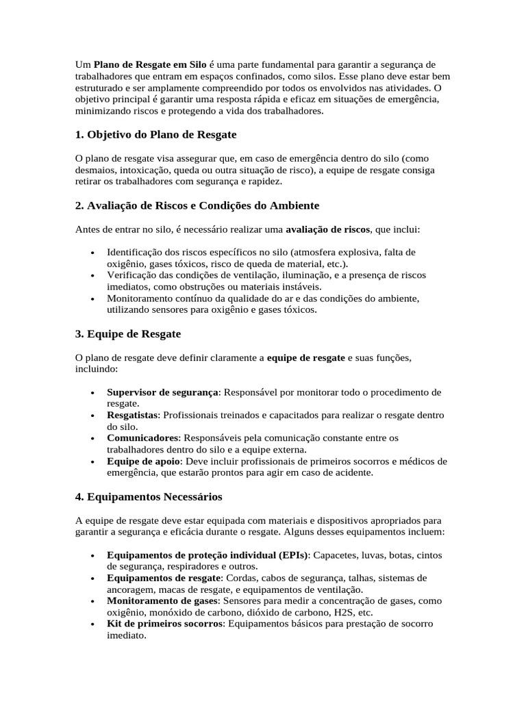 Plano de Resgate em Silo: Segurança e Procedimentos | PDF | Resgate ...