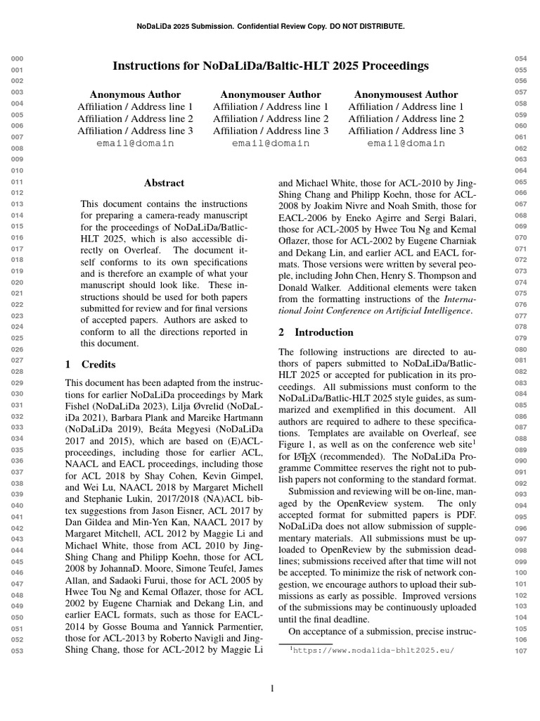 Instructions For NoDaLiDa Baltic HLT 2025 Submissions | PDF | Graphic ...