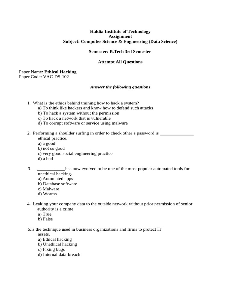 Ethical-Hacking Question Paper | PDF | Security Hacker | White Hat (Computer Security)