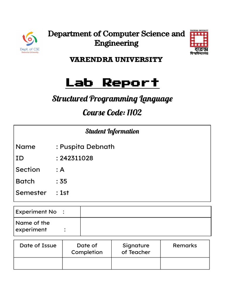 CSE-lab Report Cover | PDF