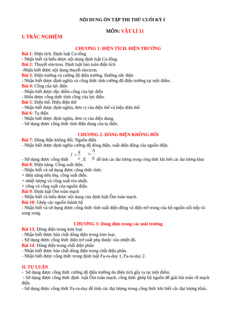 2. ND_on Tap THI THỬ_Vat Li 11_cuoi HK1 | PDF