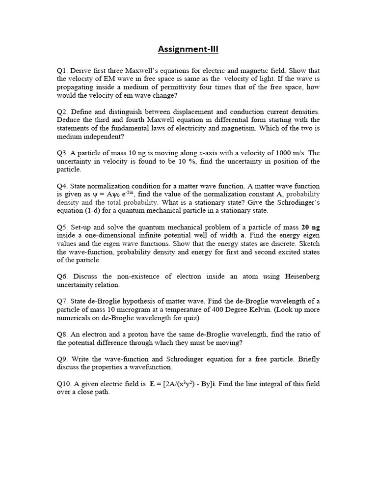 2024-2025 Ph10001 Assignment-III Emt Qm | PDF