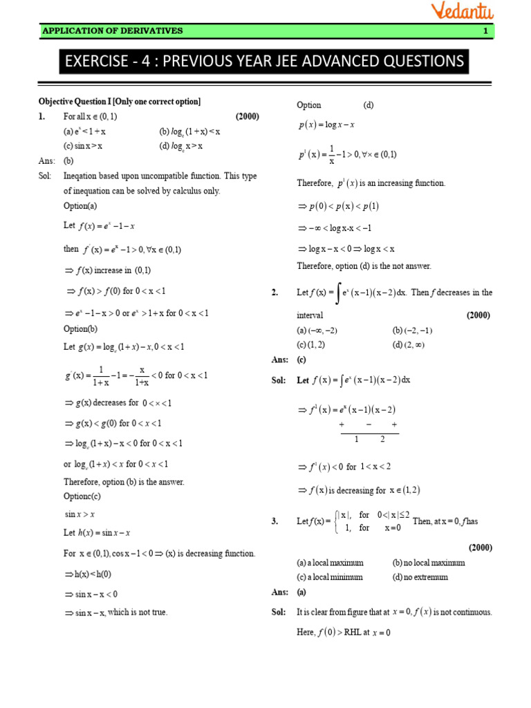 Previous Year JEE Advanced Questions on Derivatives | PDF ...