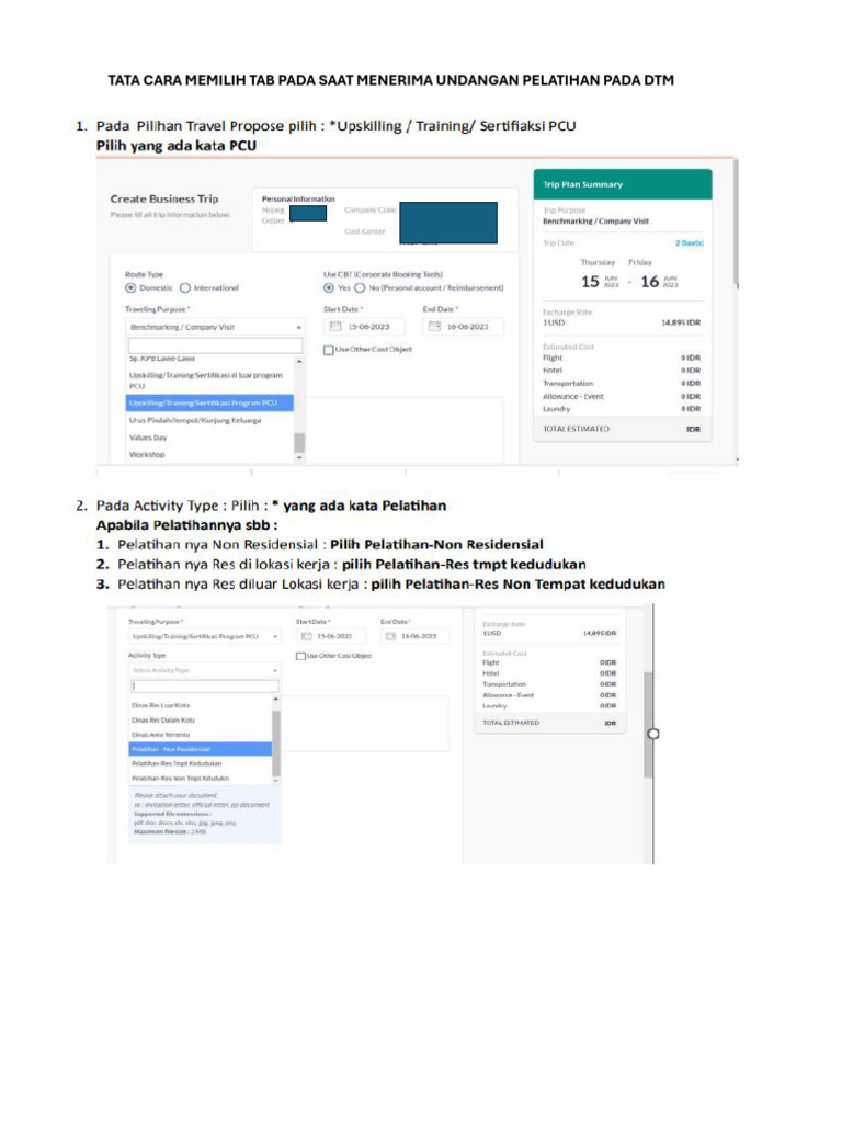 Tata Cara Memilih Tab Pada Saat Menerima Undangan Pelatihan Pada DTM | PDF