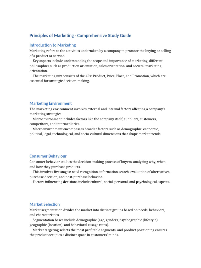 Marketing Principles Study Guide | PDF | Marketing | Pricing