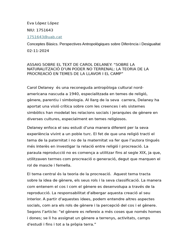 Assaig Sobre El Text de Carol Delaney | PDF