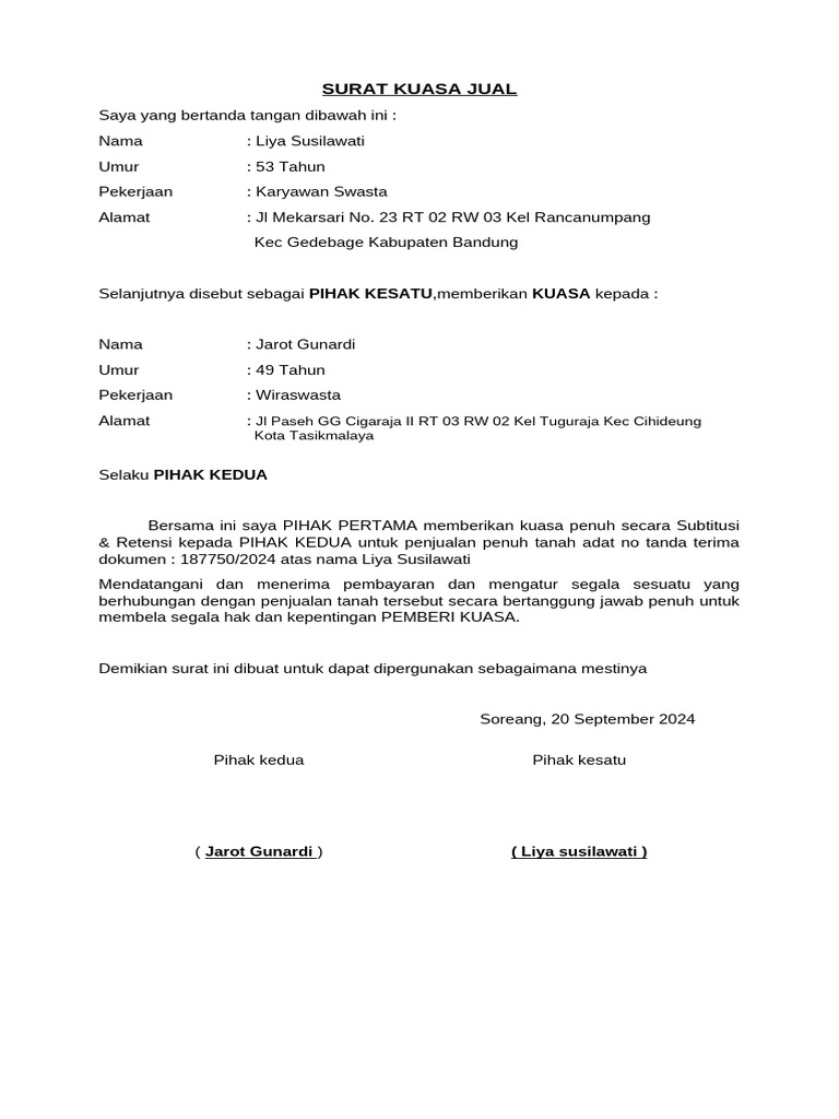 Surat Kuasa Jual | PDF