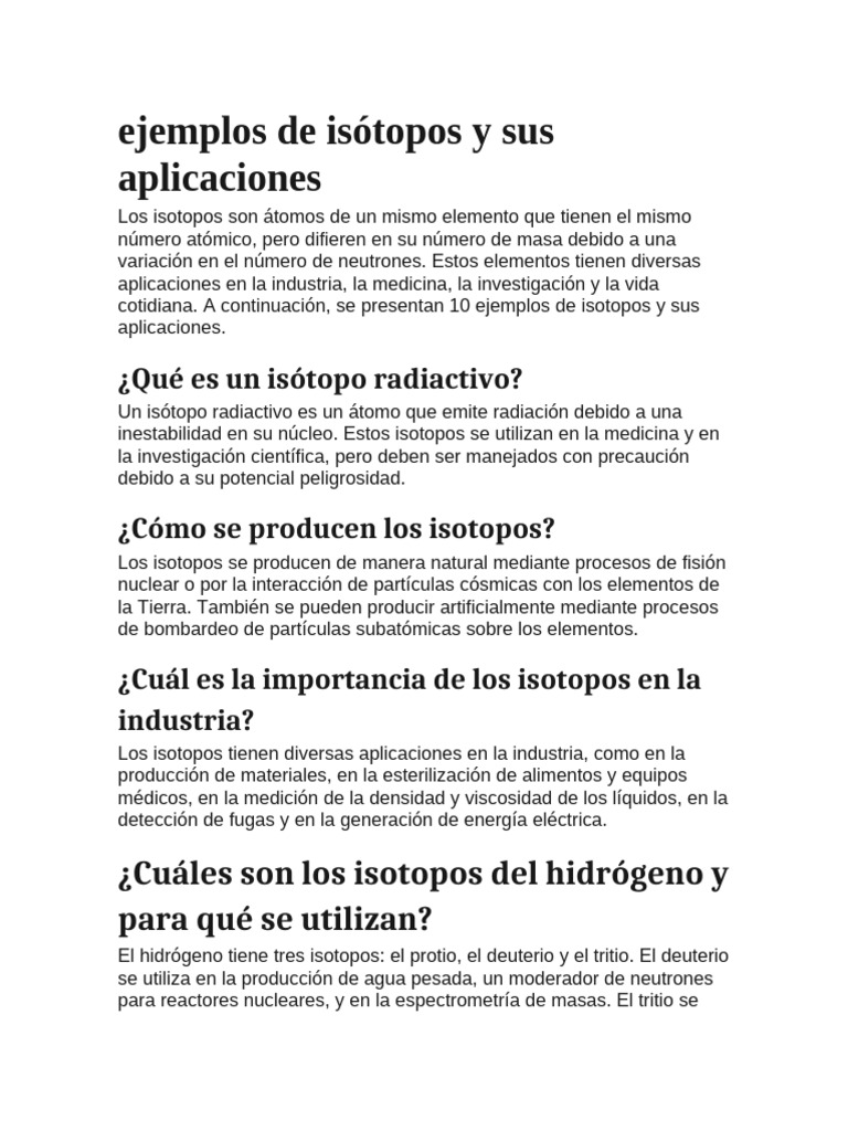 Ejemplos de Isótopos y Sus Aplicaciones | PDF | Isótopo | La energía ...