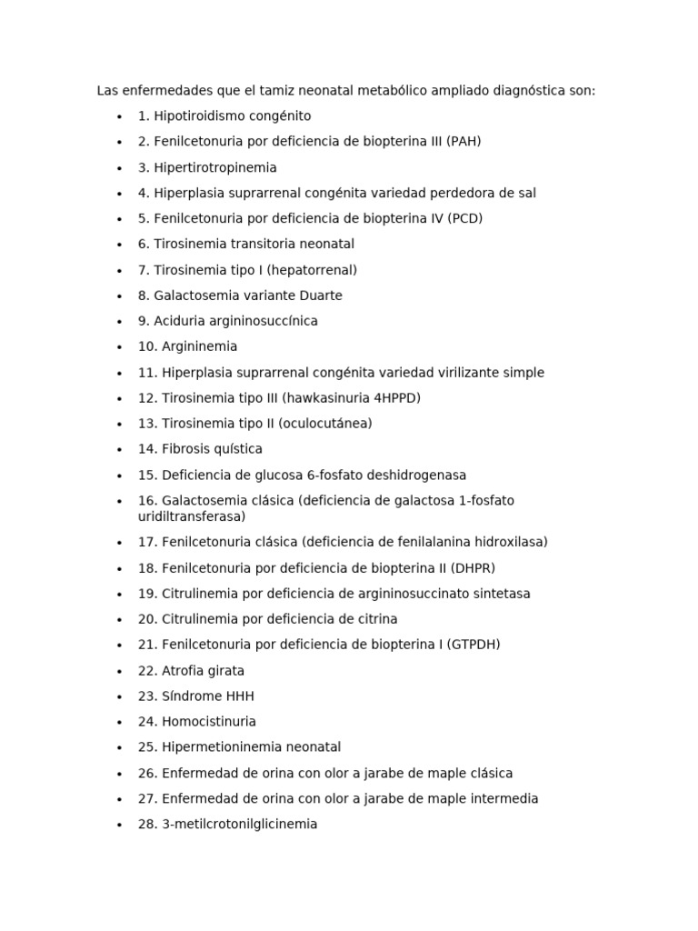 Tamiz Neonatal | PDF | Metabolismo | Endocrino