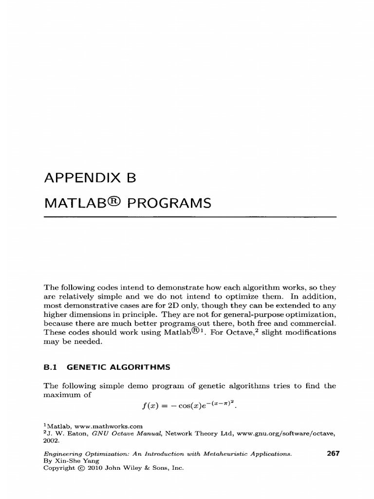 Engineering Optimization 2010 Yang Appendix B Matlab Programs Pdf Genetic Algorithm