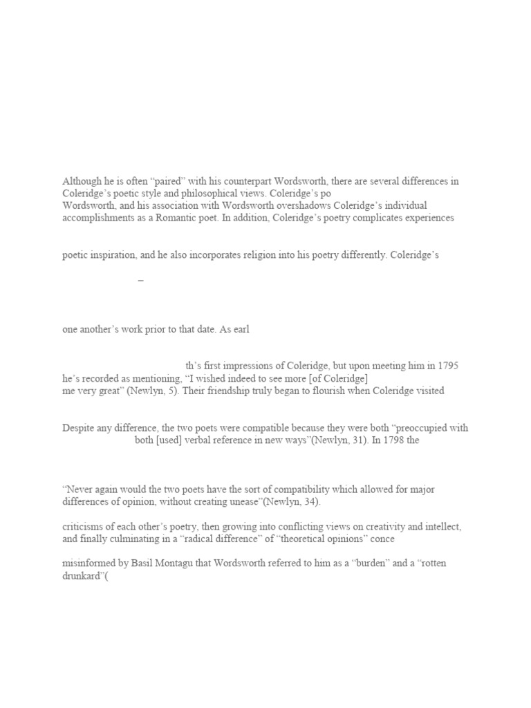 Samuel Taylor Coleridgein Contrastto William Wordsworth | PDF | William ...