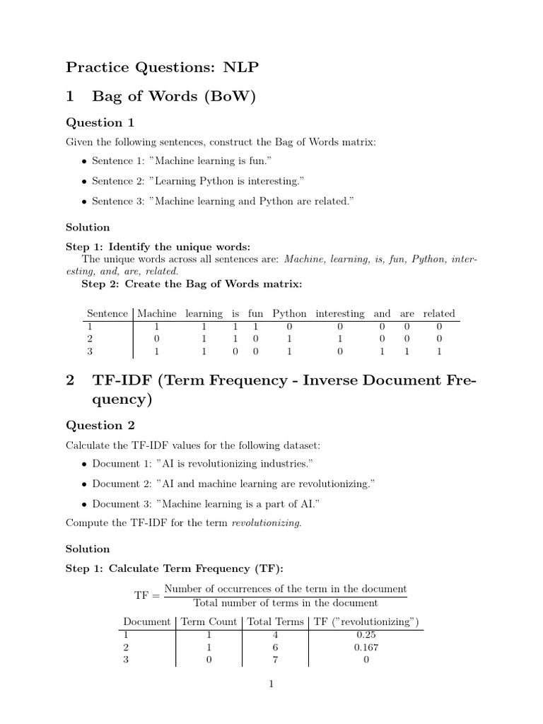 NLP practise question | PDF | Applied Mathematics
