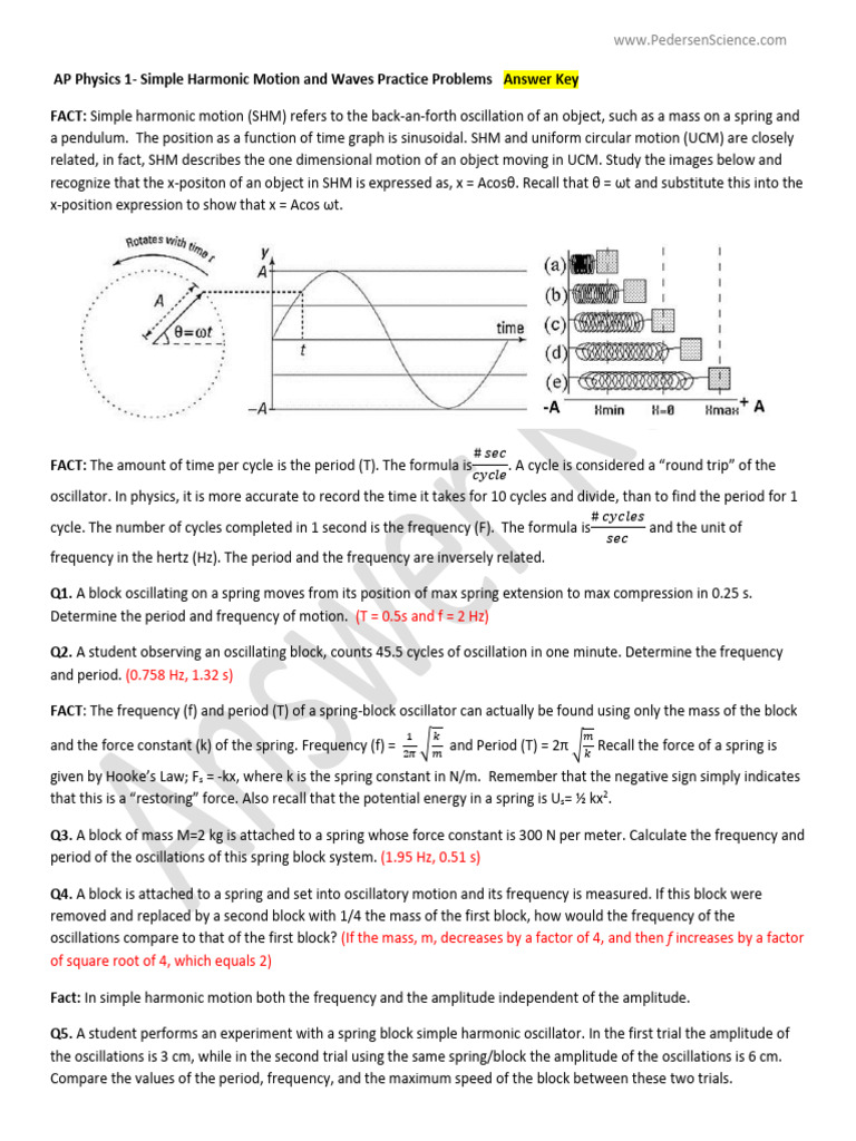 Unit 7 SHM Waves Practice Questions 2017 Answers | PDF | Waves | Wavelength