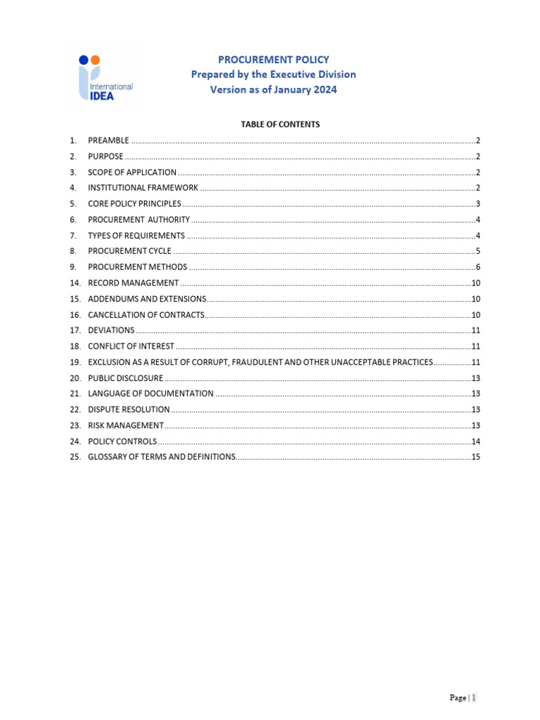 International IDEA Procurement Policy | PDF | Procurement | Policy