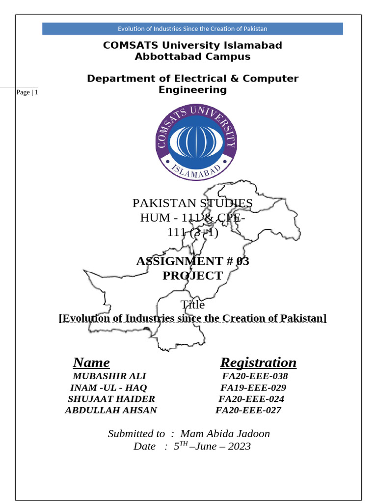Pakistan Studies Assignment 3 Project Evolution of Industries Since ...