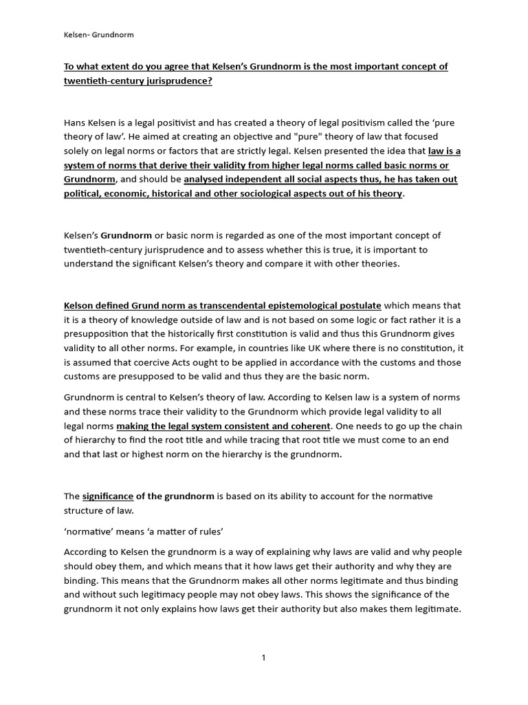 5. Kelsen- Grundnorm Essay | PDF | Jurisprudence | Theory