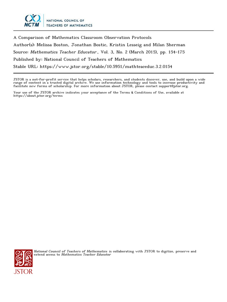A Comparison of Mathematics Classroom Observation Protocols | PDF ...