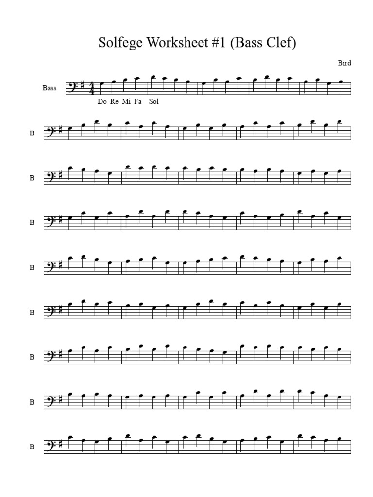 Bass Clef Worksheet Solfege 1 | PDF