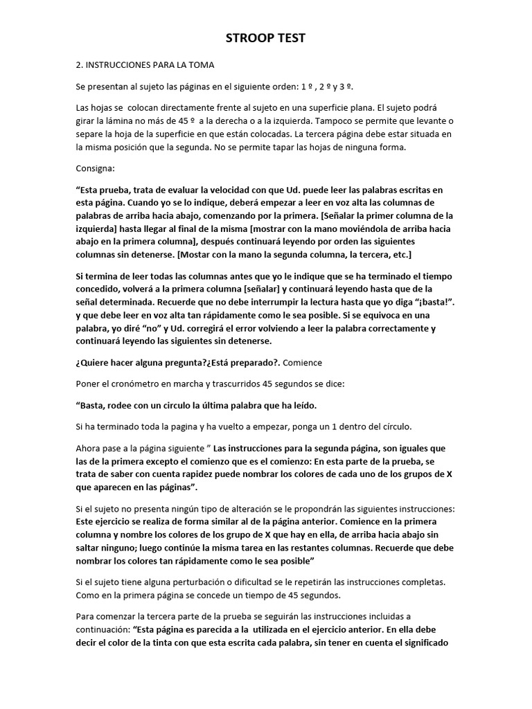STROOP-INSTRUCCIONES Y BAREMOS | PDF