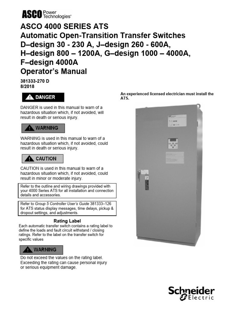 ASCO 4000 Series ATS Manual | PDF | Switch | Voltage