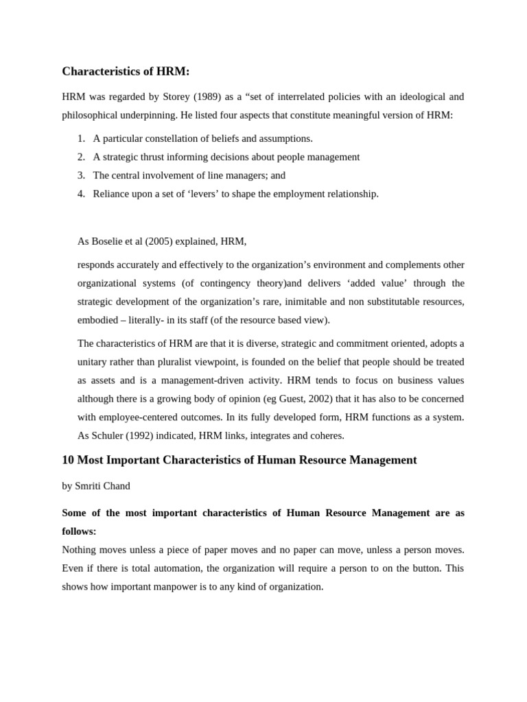 Characteristics of HRM | PDF | Human Resource Management | Human Resources