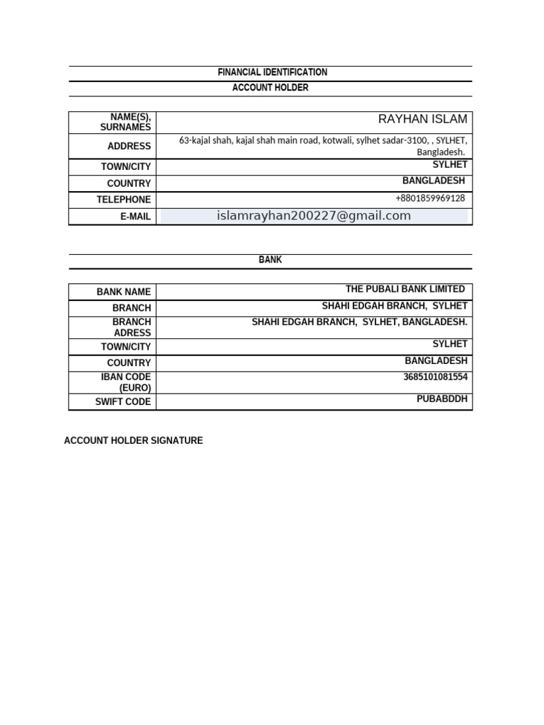 Financial Identification | PDF