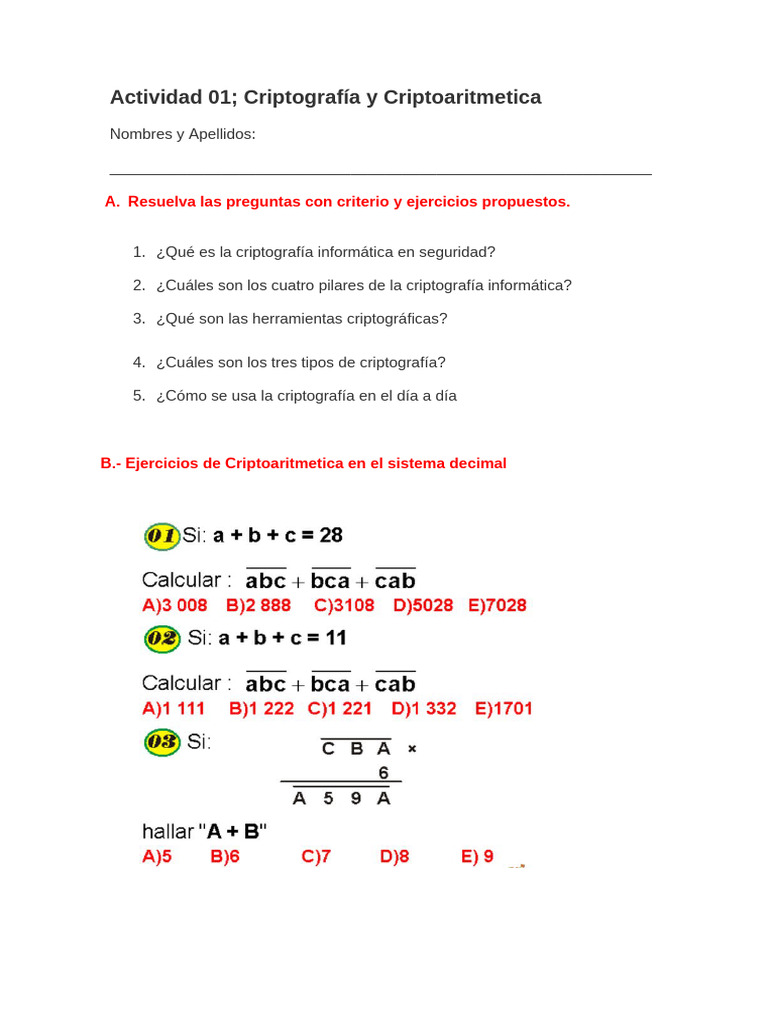 Actividad 01 Criptografia y Criptoaritmetica | PDF
