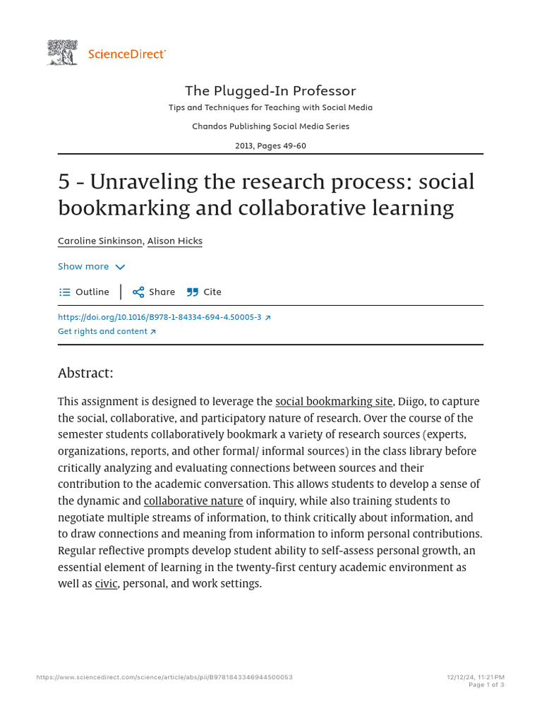 Unraveling The Research Process - Social Bookmarking and Collaborative ...
