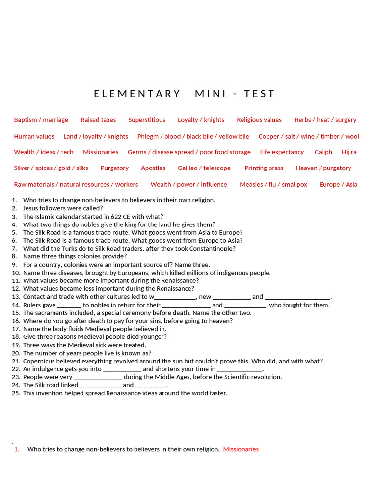 Bản sao của Elem mini-test | PDF | Silk Road | Middle Ages