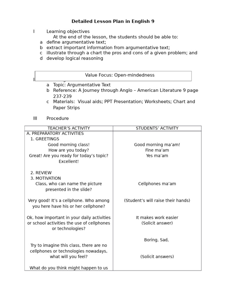 Detailed Lesson Plan in English 9 PDF Free | PDF | Lesson Plan | Telephone