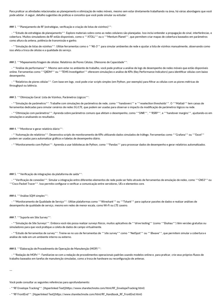 Para praticar as atividades relacionadas ao planejamento e otimização ...