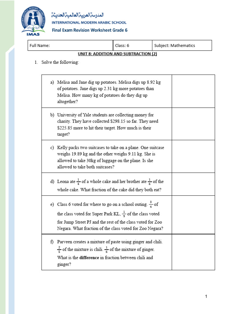 G6 Revision for FINAL Exam Sem 2 2023_2024 (2) | PDF | Volume