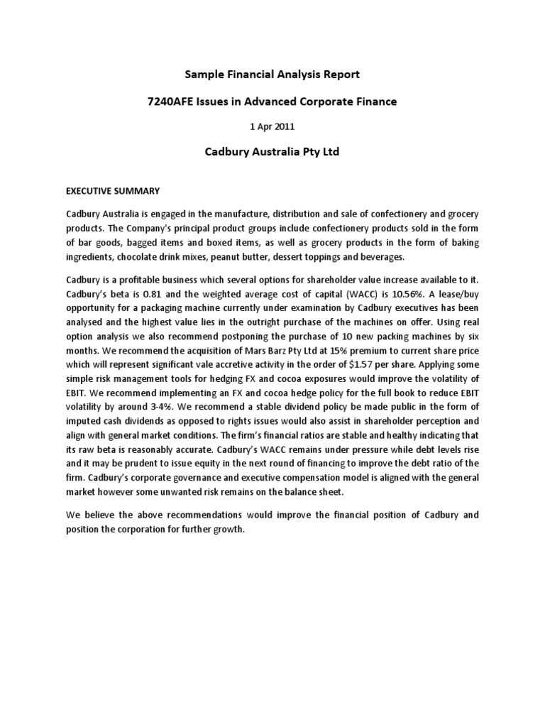 Sample Financial Analysis Report Cost Of Capital Beta Finance 