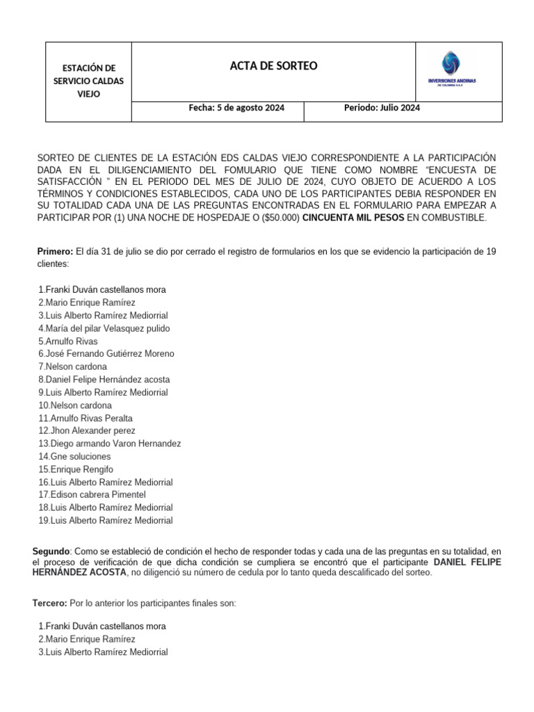 Acta de Sorteo Julio 2024 | PDF