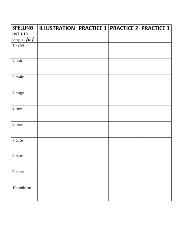 Spelling List 1.10 | PDF