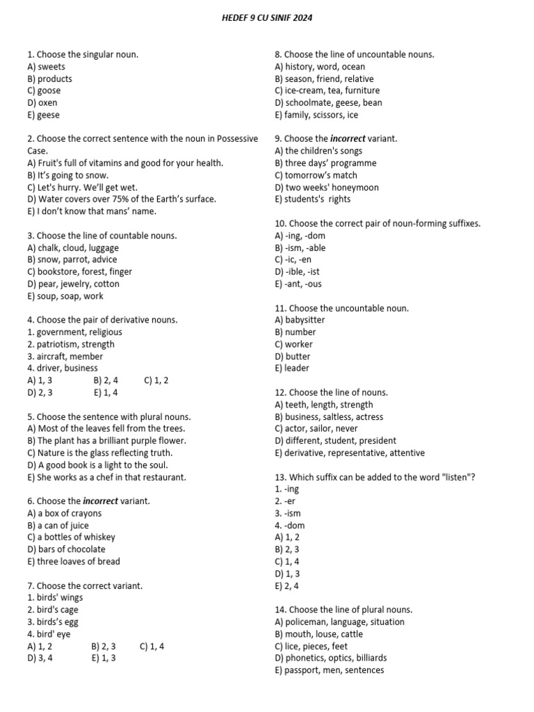 (new)HEDEF 9 CU SINIF SENTYABR 2024 | PDF | Noun | Linguistics