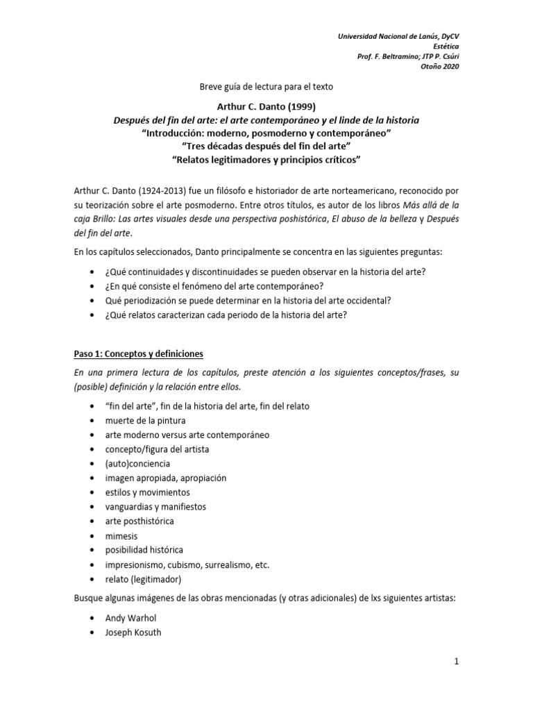 Guía de lectura: Danto y el arte contemporáneo | PDF | Historia del ...