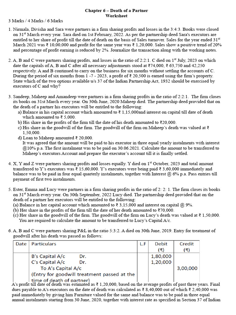 Death of Partners and Profit Distribution | PDF | Interest | Goodwill ...