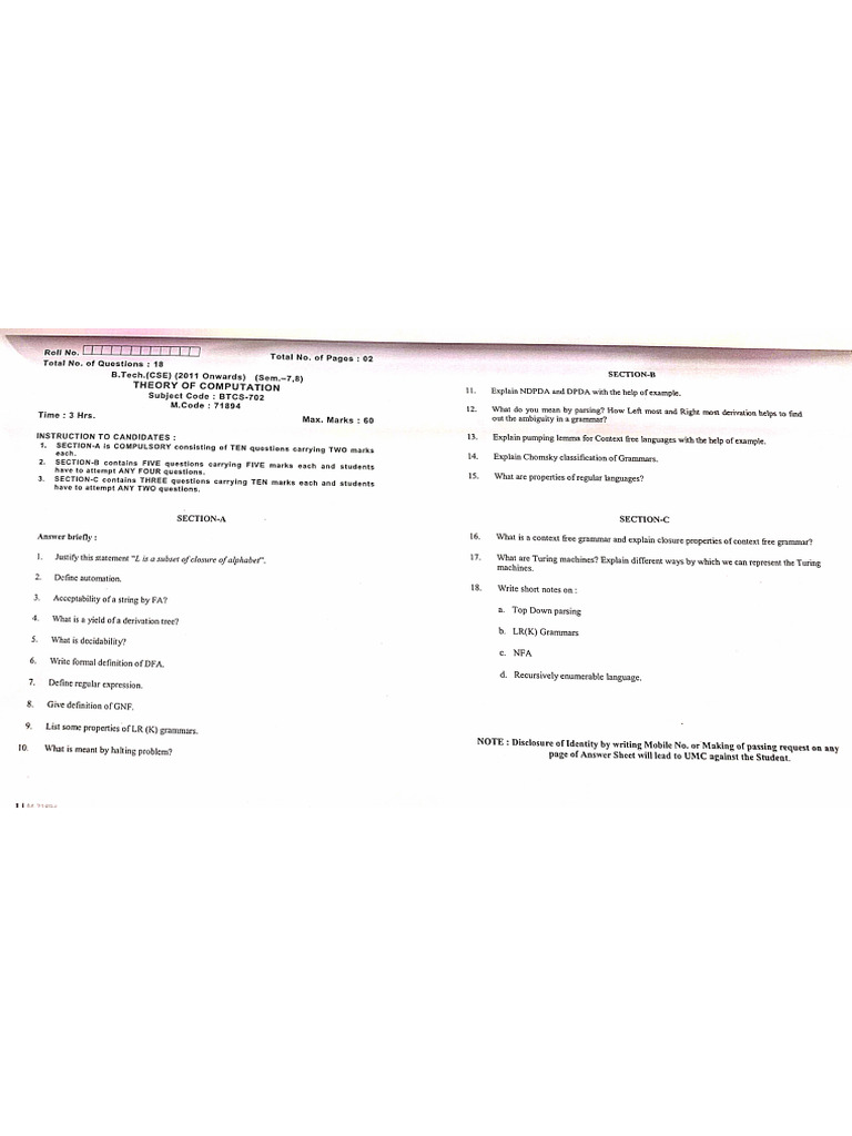 5th Sem Previous Year Question | PDF