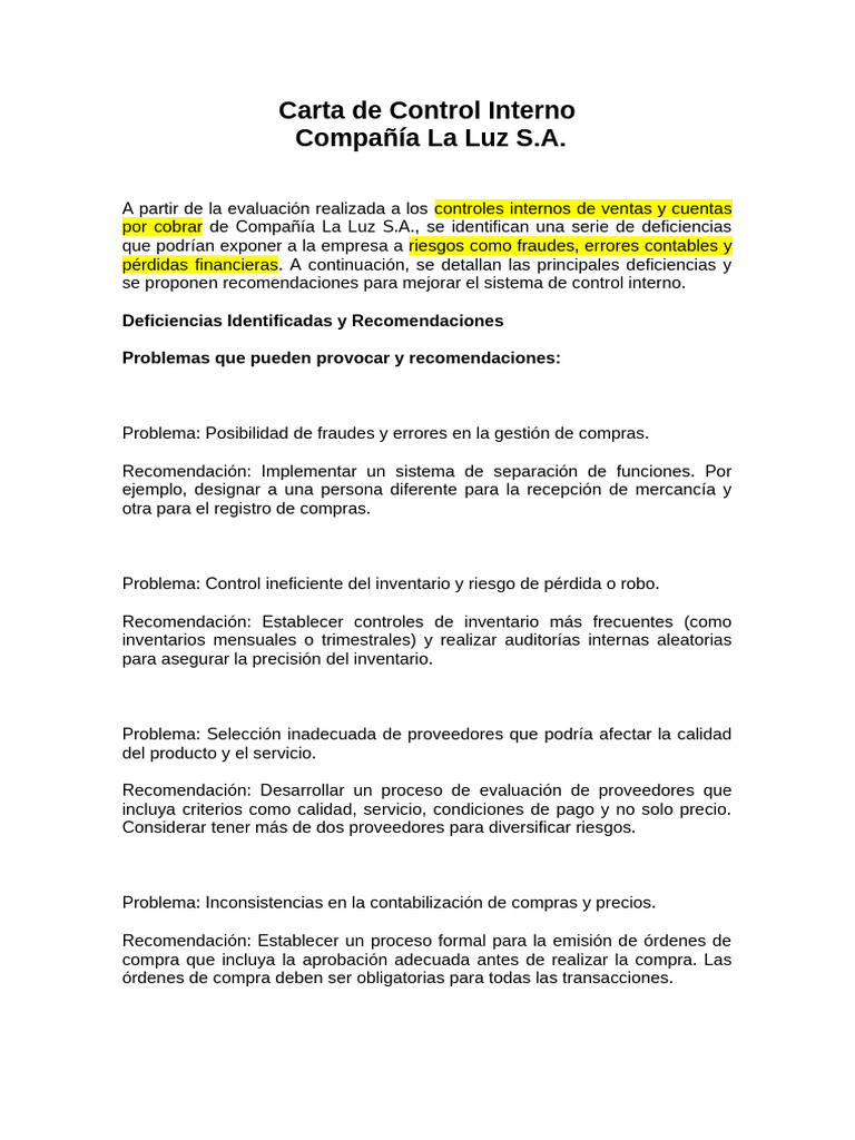 Carta de Control Interno | PDF | Contabilidad | Auditoría