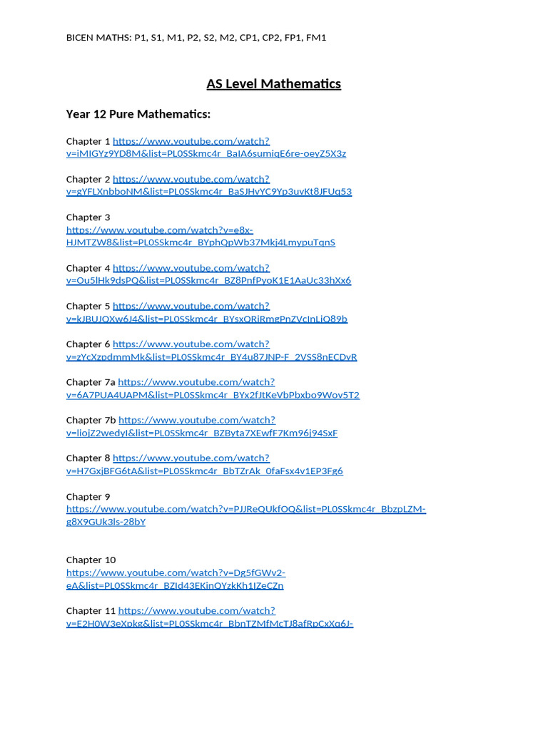 A Level Mathematics and Further Mathematics - BICEN MATHS LINKS | PDF ...