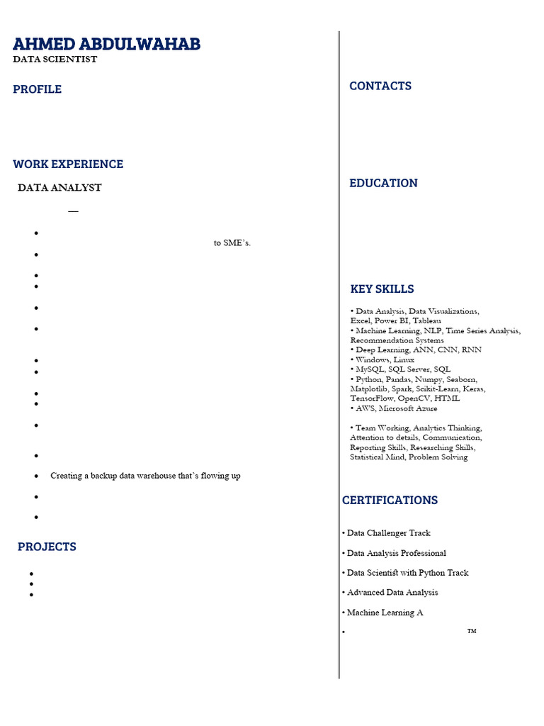 Ahmed Gamal Resume | PDF | Data | Data Science